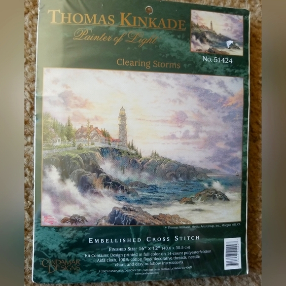 Thomas Kinkade | Other | Candamar Thomas Kinkade Embellished Cross Stitch Kit Clearing Storms ...